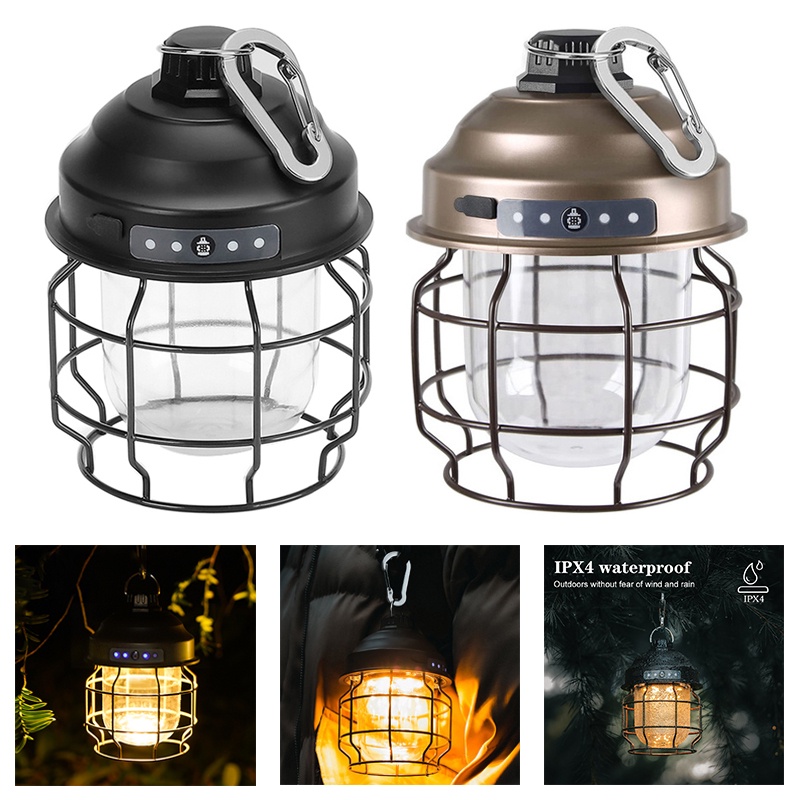 Mini Vintage Metal Camping Light 3600mAh Rechargeable Outdoor Warm ...