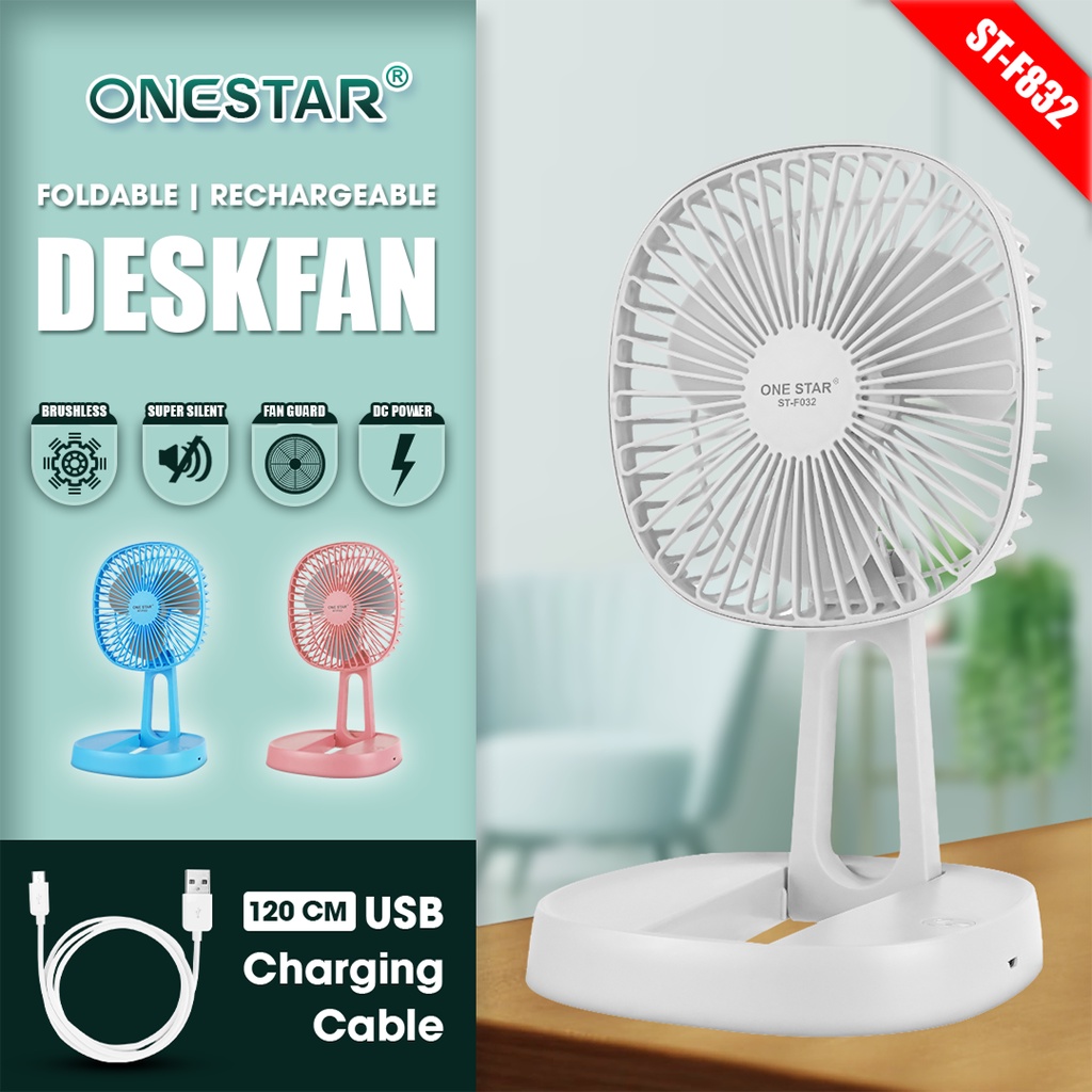Desk Table Fan USB Powered Adjustable Foldaway 7" Fan 3 Speed Settings ...