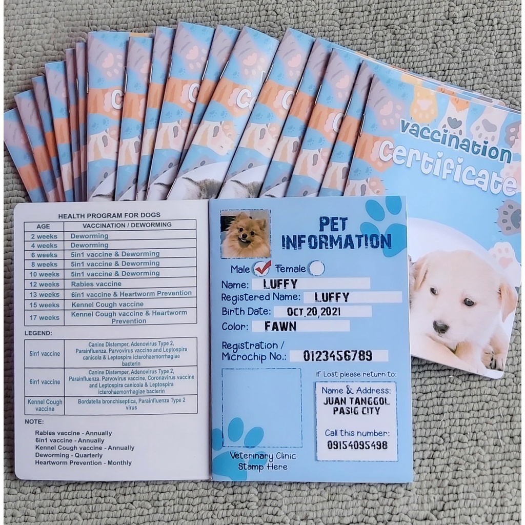Pet Vaccination Certificate Card for Dogs and Cats | Shopee Philippines