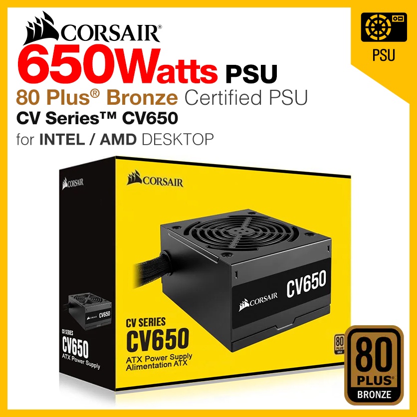 Corsair CV650 650Watts 80+ Bronze Certified Power Supply | Shopee ...