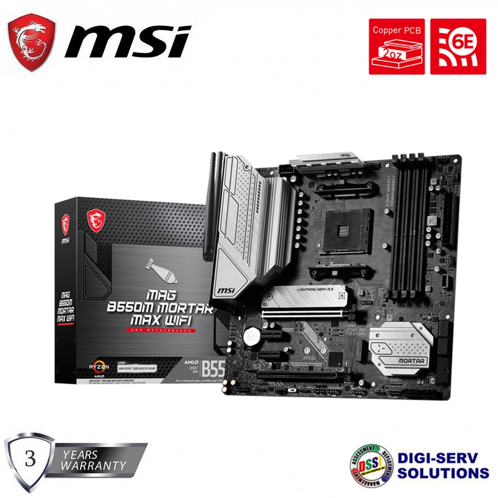 MSI MAG B550M Mortar Max WiFi Micro ATX Motherboard, AMD B550 Chipset ...