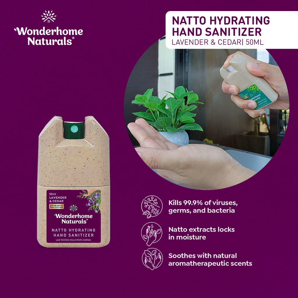 Wonderhome Natto Hydrating Hand Sanitizer 50ml Lavender Cedar | Shopee ...