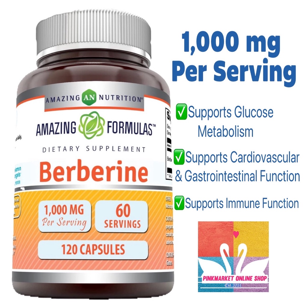 Amazing Formulas Berberine 1,000 mg Per Serving 120 Capsules | Non GMO ...