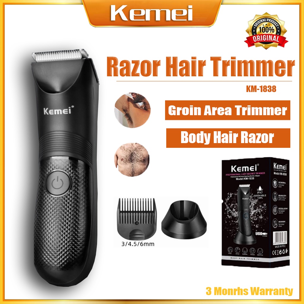 Kemei Hair Trimmer Groin Area Waterproof Wet Dry Clippers Pubic Armpit Body Hair Razor with ...