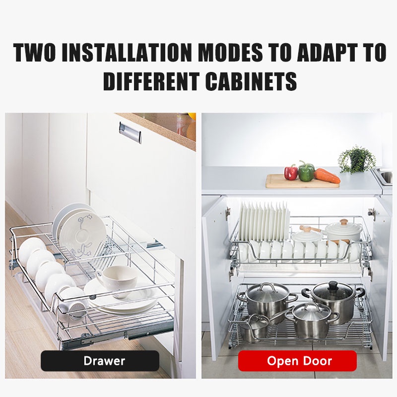 Pullout Basket Kitchen Stainless Cabinet Multiple Inches Pull Out Dish ...