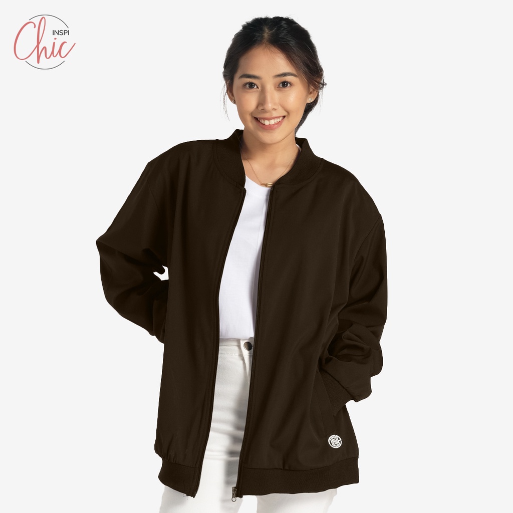 INSPI Bomber Jacket for Women with Full Zipper and Pockets Plain Casual ...