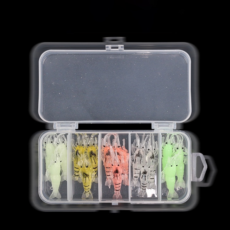 15Pcs Shrimp Lure With Hook and Free Lure Box 5 Color Soft Bait Fishing Lure Artificial Bait ...