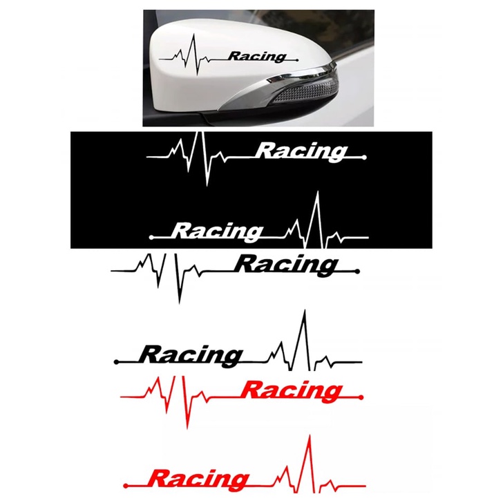 2pcs. Racing Heartbeat Logo for both Sidemirror Car Sticker 3years ...