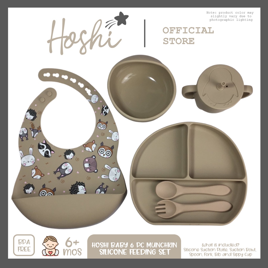 Hoshi Baby 6pc Munchkin Silicone Feeding Set, Premium 100% Food Grade ...