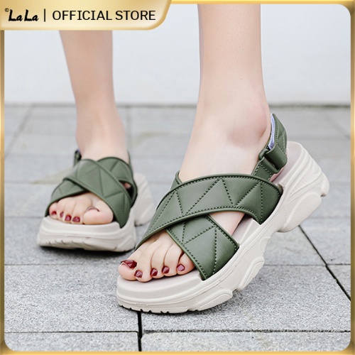 【LaLa】Wedge cross strap peep toe rubber sandals outdoor foorwear for ...