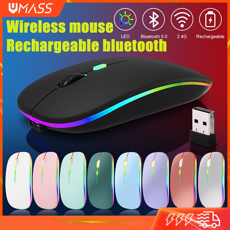 LED BacklightWireless Bluetooth Mouse Silent Rechargeable USB Gaming ...