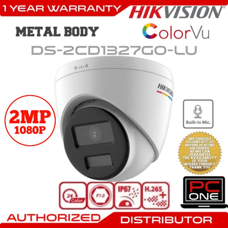 HIKVISION ColorVu Lite H.265+ 2MP IP67 Turret IPC [12VDC/PoE, Metal Body, Plastic Enclosure ...