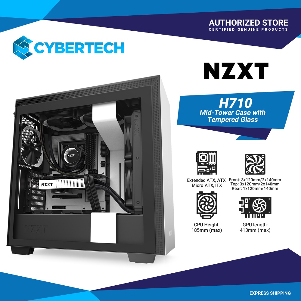 NZXT H710 Series Premium ATX Mid-Tower With Tempered Glass (CA-H710B-W1 ...
