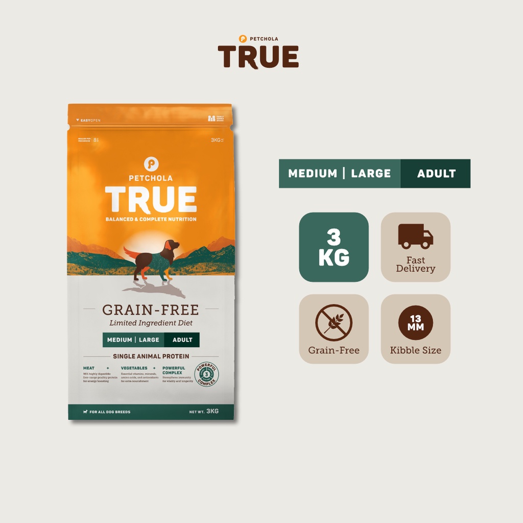 Petchola True Grain-Free Dry Dog Food (Medium to Large Adult Dogs, 3kg ...