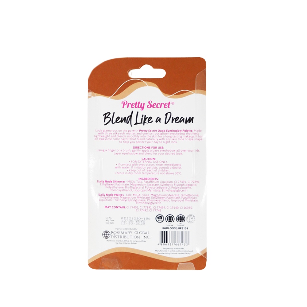 PRETTY SECRET Quad Eyeshadow Palette - Daily Nude 7g | Shopee Philippines