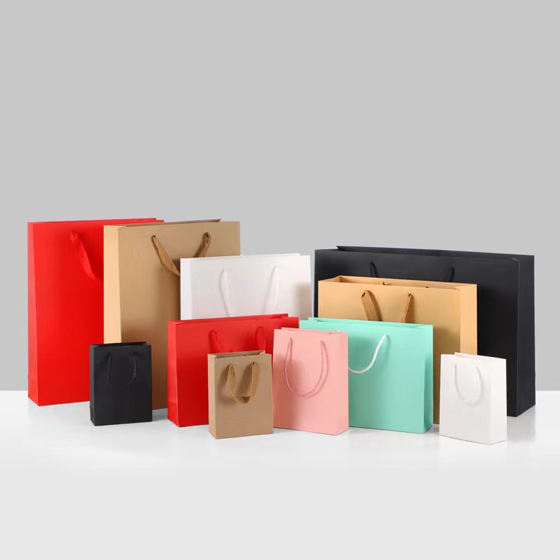 (HORIZONTAL DESIGN) Kraft Paper Bag color Plain Rope Handle Hand bag ...