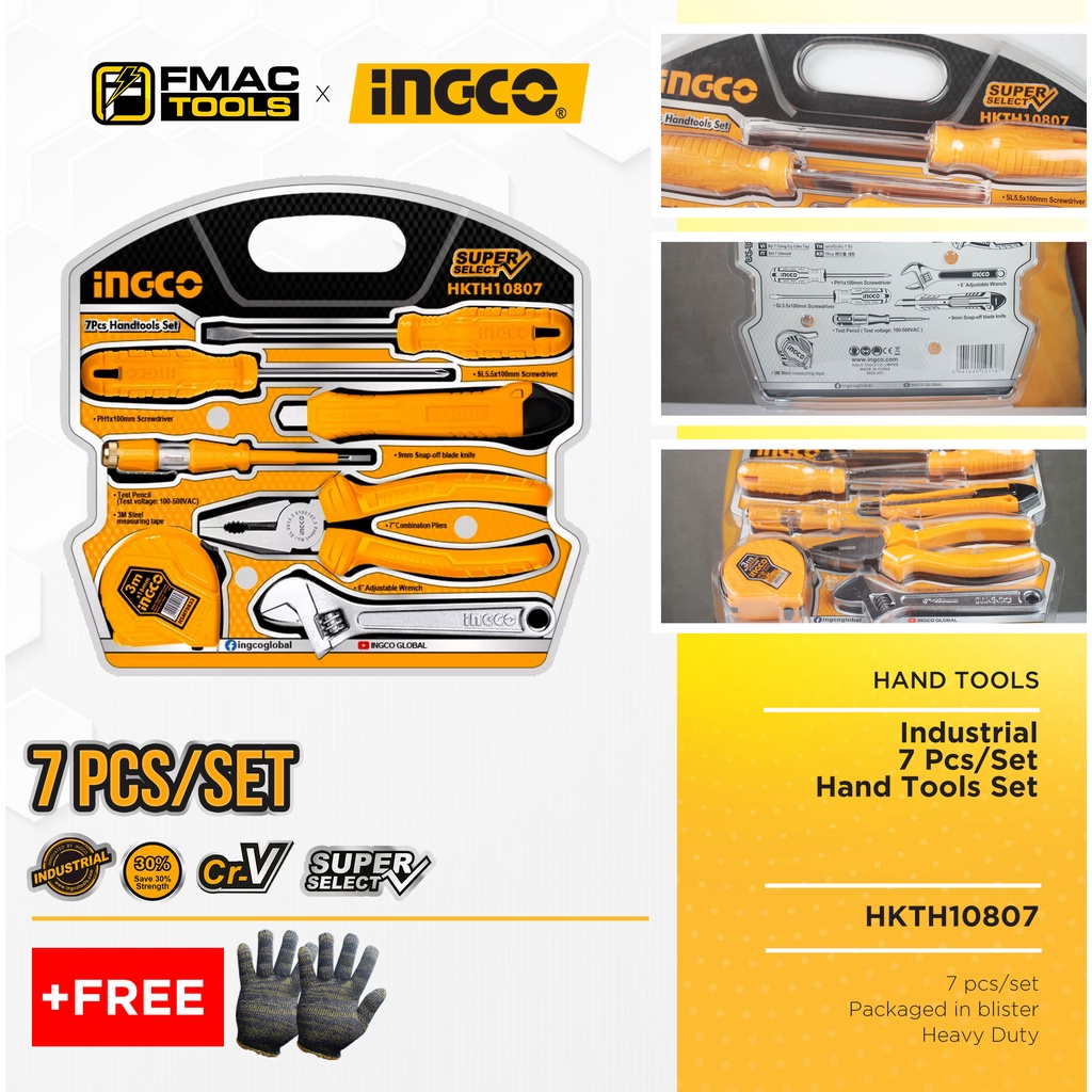 INGCO SUPER SELECT 7 PCS/SET Hand Tools Set HKTH10807 + FREEBIES FMAC ...