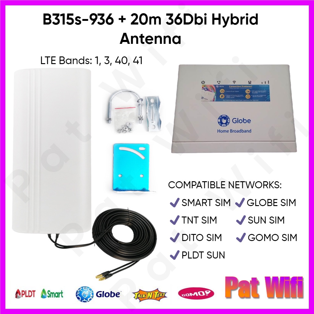 B315s 936 Modem + 36Dbi Hybrid Antenna (4G/5G) with 20 meters wire ...