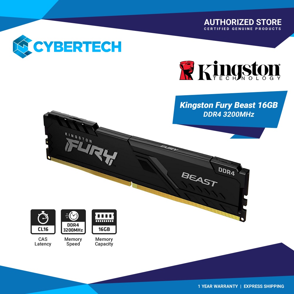 Kingston Fury Beast DDR4 16GB 3200Mhz CL16 Desktop Memory (Kf432C16Bb1/16) | Shopee Philippines
