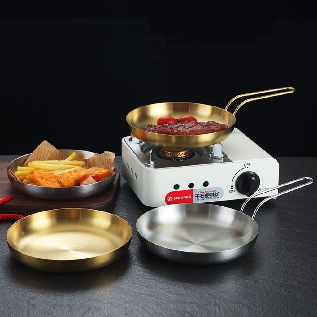 Stainless Steel Golden Sliver Frying Pan Steak Skillet Roasting Cooking ...