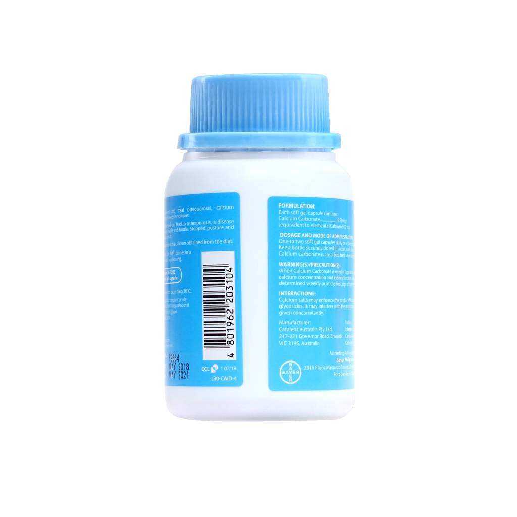 Calci-Aid Calcium Carbonate 500mg 30 Softgel Capsules (1 Bottle ...