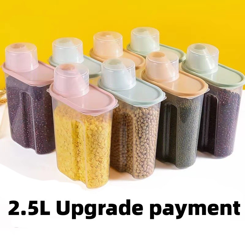 2.5L Transparent Cereal Dry Food Storage Dispenser Multipurpose Plastic ...