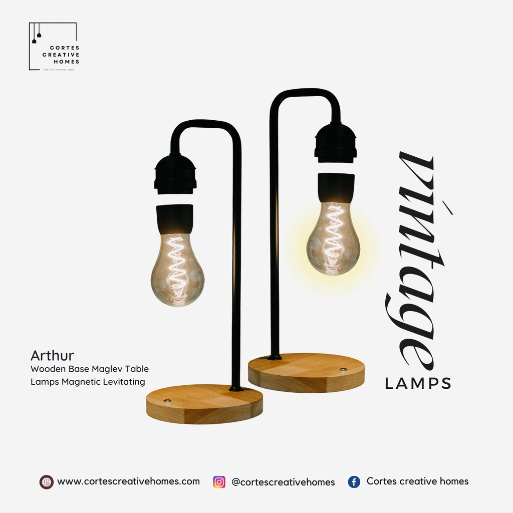 Wooden Base Maglev Table Lamps Magnetic Levitating LED Light Bulb ...