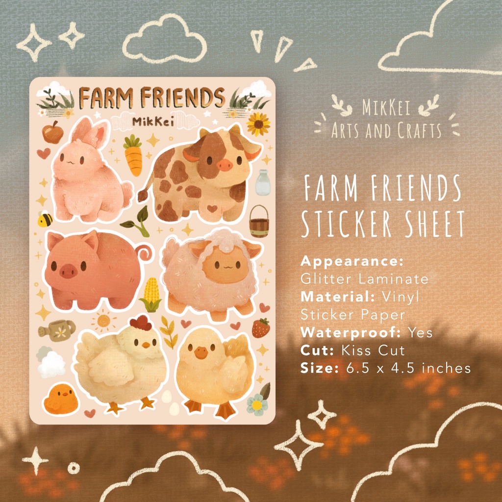 Farm Friends Sticker Sheet, Waterproof Vinyl Sticker Sheet, Glitter ...