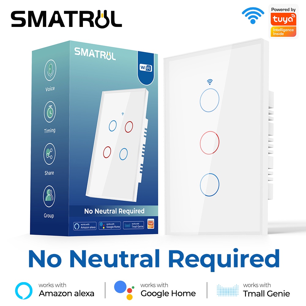 SMATRUL Tuya Wifi Smart Touch Switch Light No Neutral Wire RF433 Remote ...