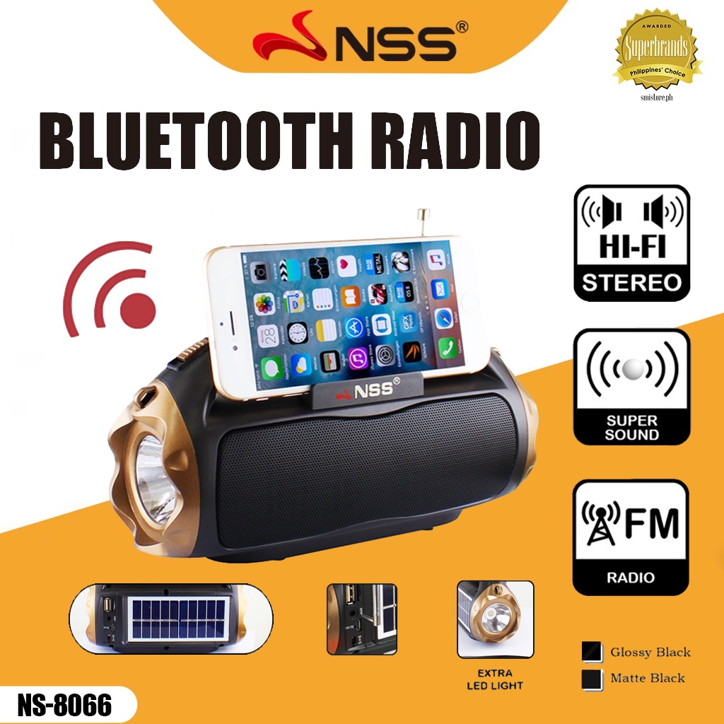 NSS Solar Radio Portable Bluetooth Radio With LED Light TF Recording ...