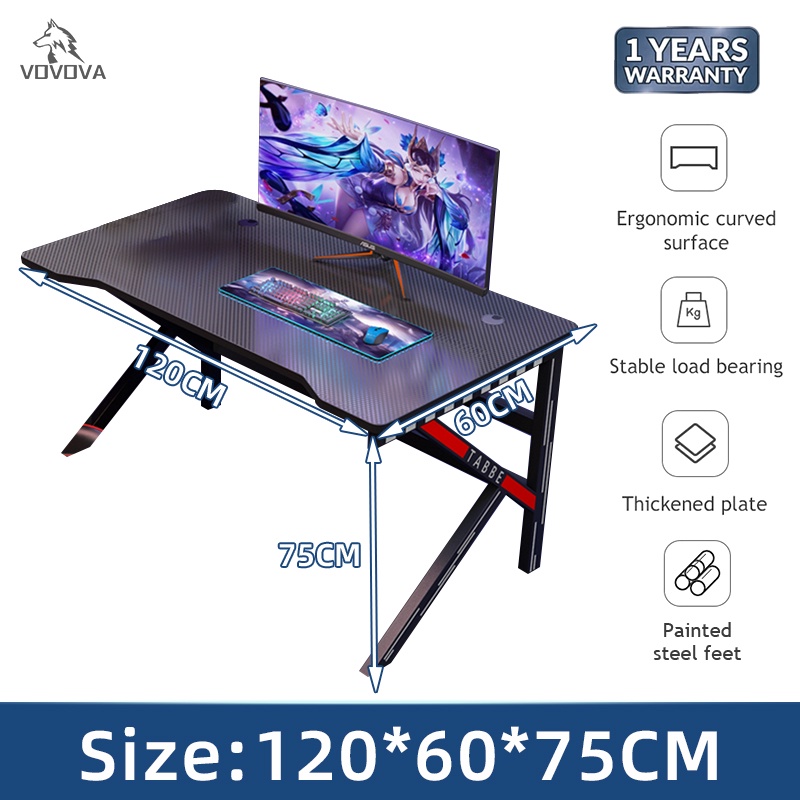 VOVOVA Computer Table 80/120/140CM Gaming Table Office Table Study ...
