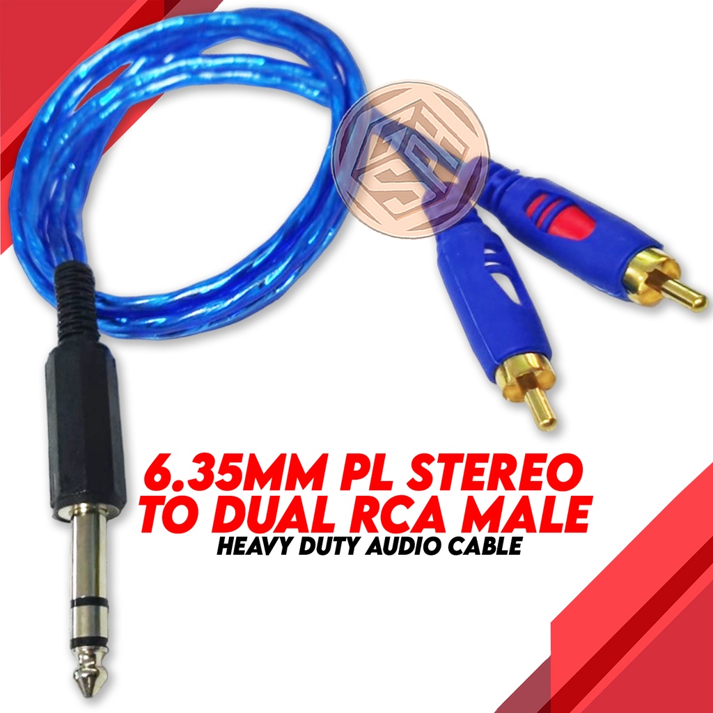 PL 6.35MM Stereo Plug To Dual RCA Male Audio Cable BLUE | Shopee ...
