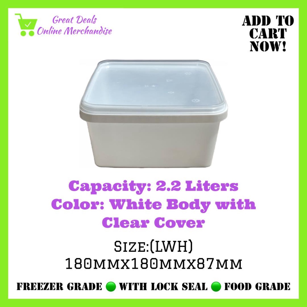 2.2L Square Ice Cream Container (Food And Freezer Grade) (TRANSPARENT ...