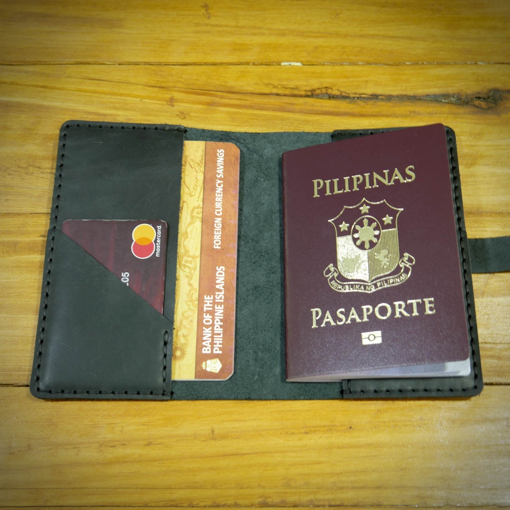 Charcoal Black Handmade Leather Passbook Passport Holder/Cover (TLC ...