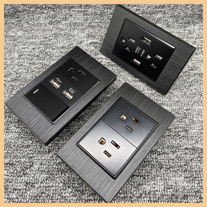 118 type black metal switch socket, household universal universal ...