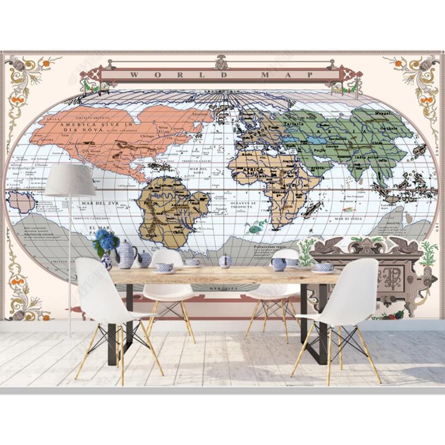 Custom size retro world map for background wall 3d wallpaper cartoon ...