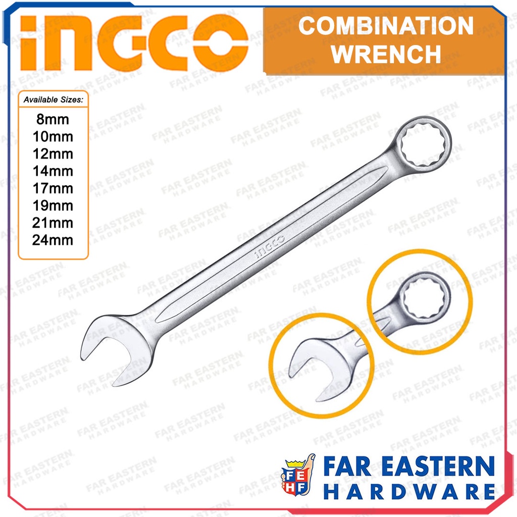 INGCO Combination Wrench Spanner Open Close 8mm 10mm 12mm 14mm 17mm ...