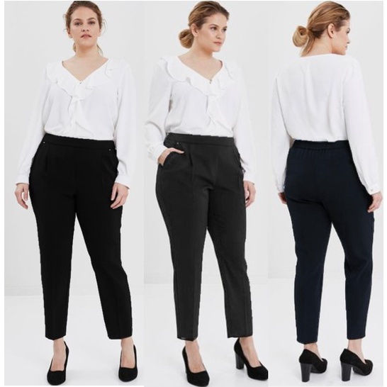 Plussize Straightcut Slacks (6124) Highwaist Office Pants Elasticated ...