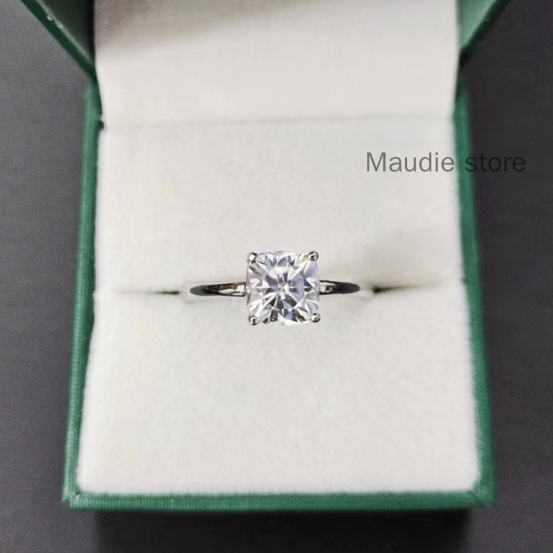 Real Moissanite Cushion Cut Diamond Women Ring 1.0ct S925 Silver Engagement Women Ring | Shopee ...