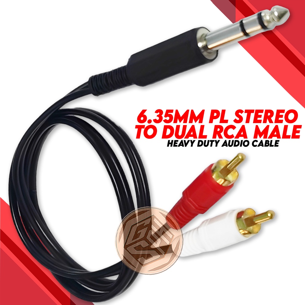 6.35MM PL Stereo Plug To Dual RCA Male Audio Cable | Shopee Philippines