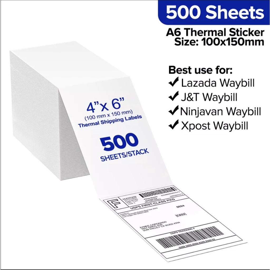 1 STACK/PACK of A6 WayBill Sticker/Thermal Sticker/Label FLAT 100x150mm ...