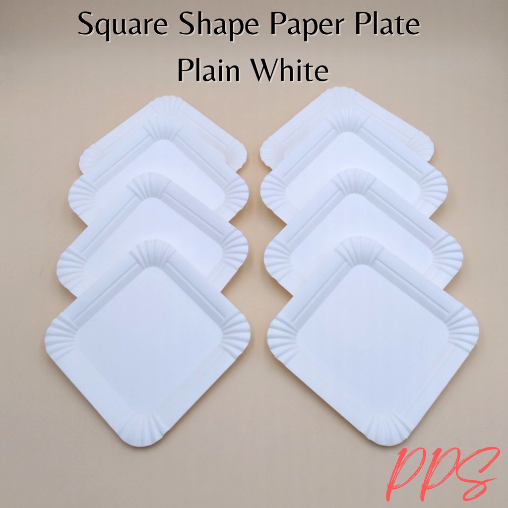 Square Shape Paper Plate Plain White 200pcs | Shopee Philippines