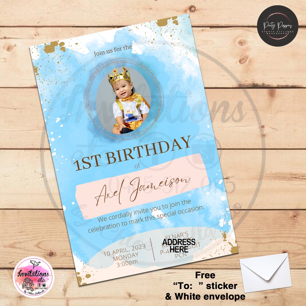 Light Blue Prince 1st Birthday Free Layout Birthday Invitation ...