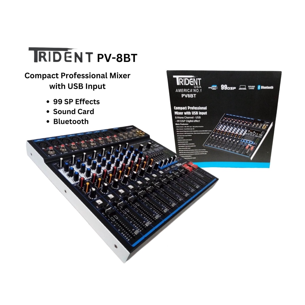 Trident PV8 BT 8 channel passive mixer with built in sound card ...