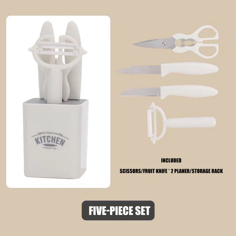 Aesthetic 5 in 1 white kitchen utensil set (bottle opener, peeler ...