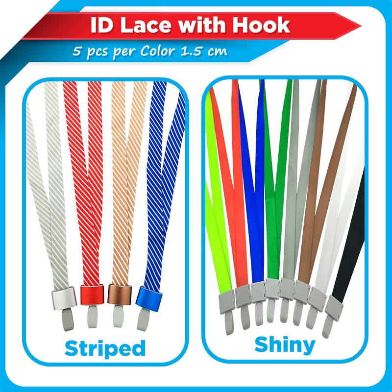 1.5cm Shiny Plain / Stripes ID Lace with Hook (5 pcs per color ...
