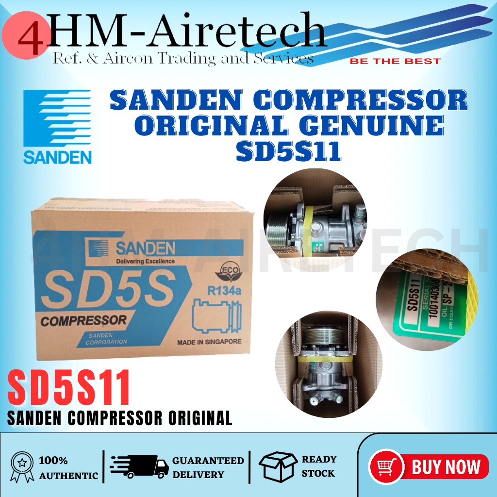 FOURHM SANDEN BRAND GENUINE COMPRESSOR SD5S11 A2 12V R134A [ORIGINAL ...