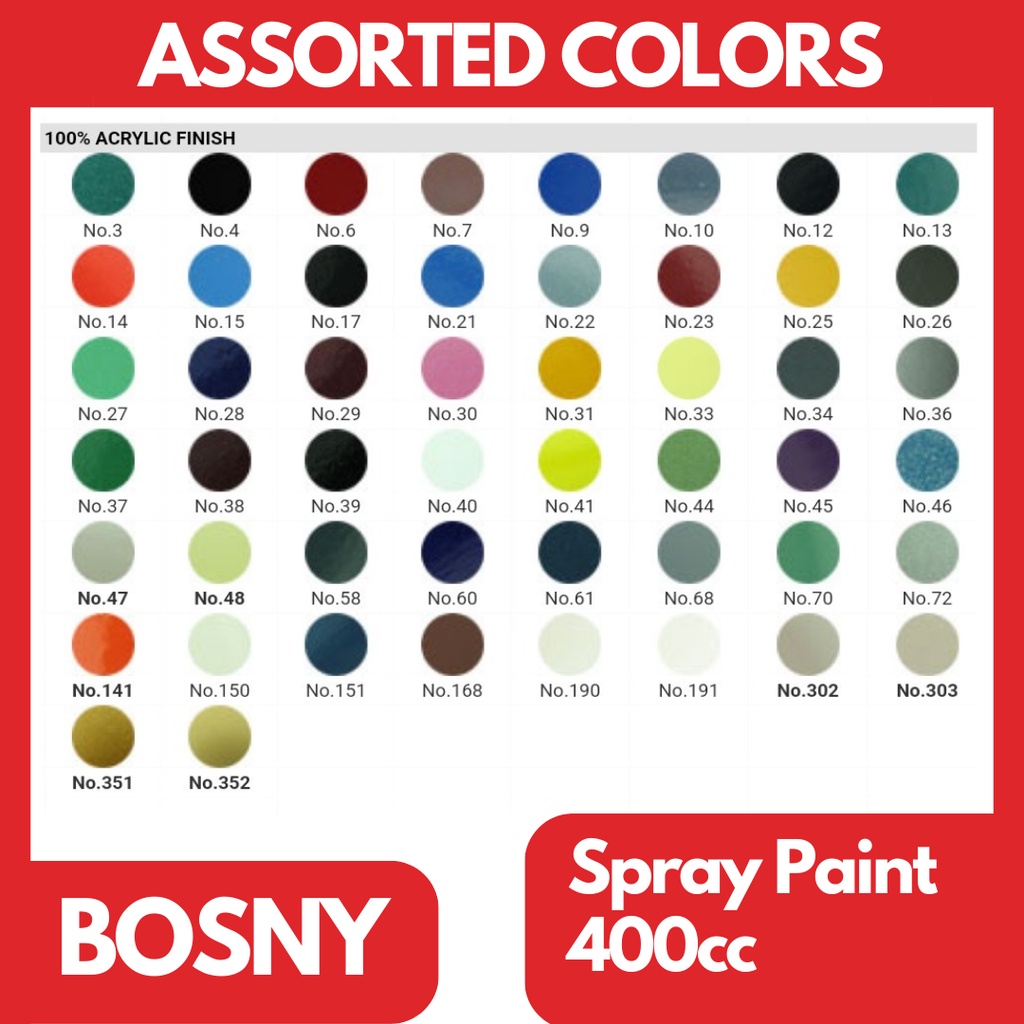 Bosny Acrylic Spray Paint 400cc Assorted Colors | Shopee Philippines