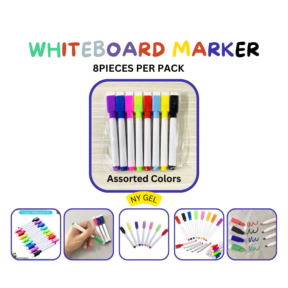 8PCS PACK Whiteboard Marker Fine tip Dry Erase Markers with Magnetic ...