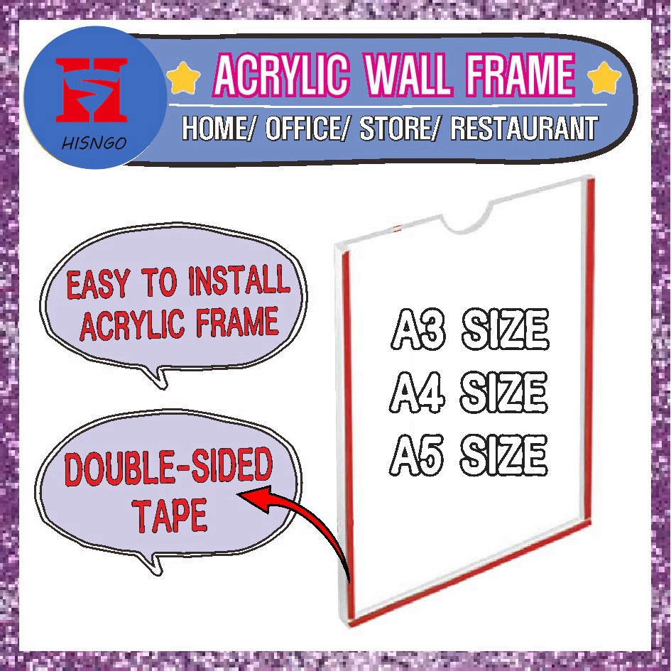 A4 A5 A3 Clear Acrylic Wall Frame / Paper Holder Poster Photo Display ...